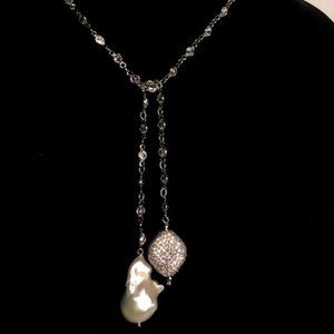 Jewelry | Diamond Chain Y Drop With Large White Freshwater | Poshmark